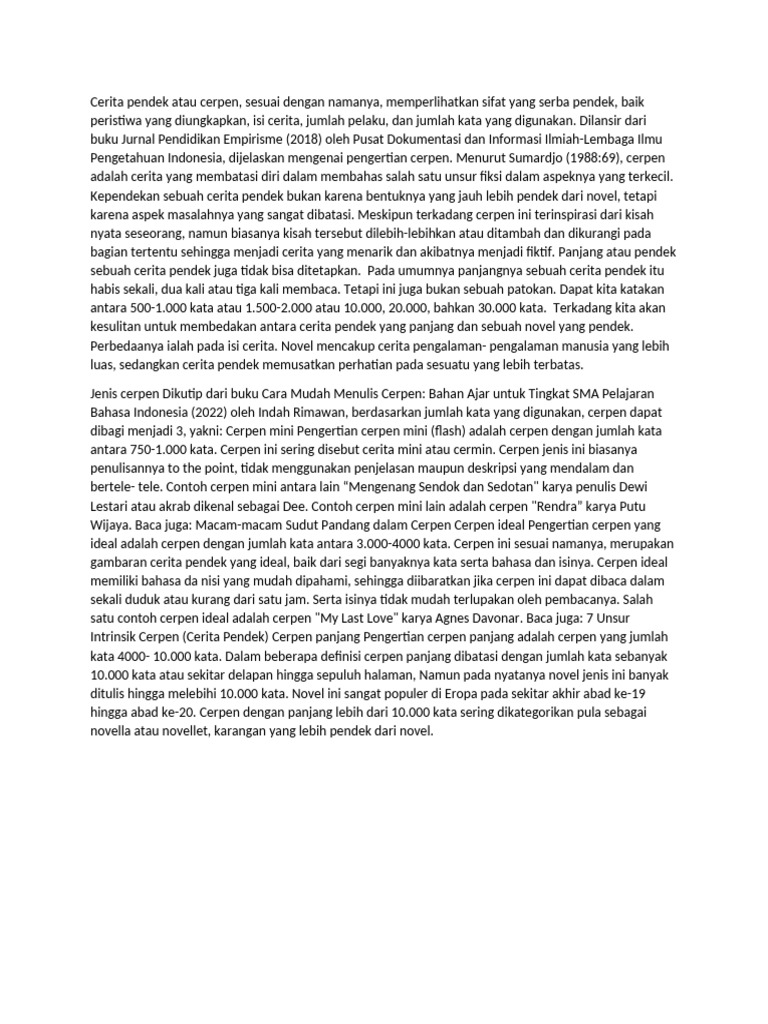 Pengertian dan Jenis Cerpen | PDF