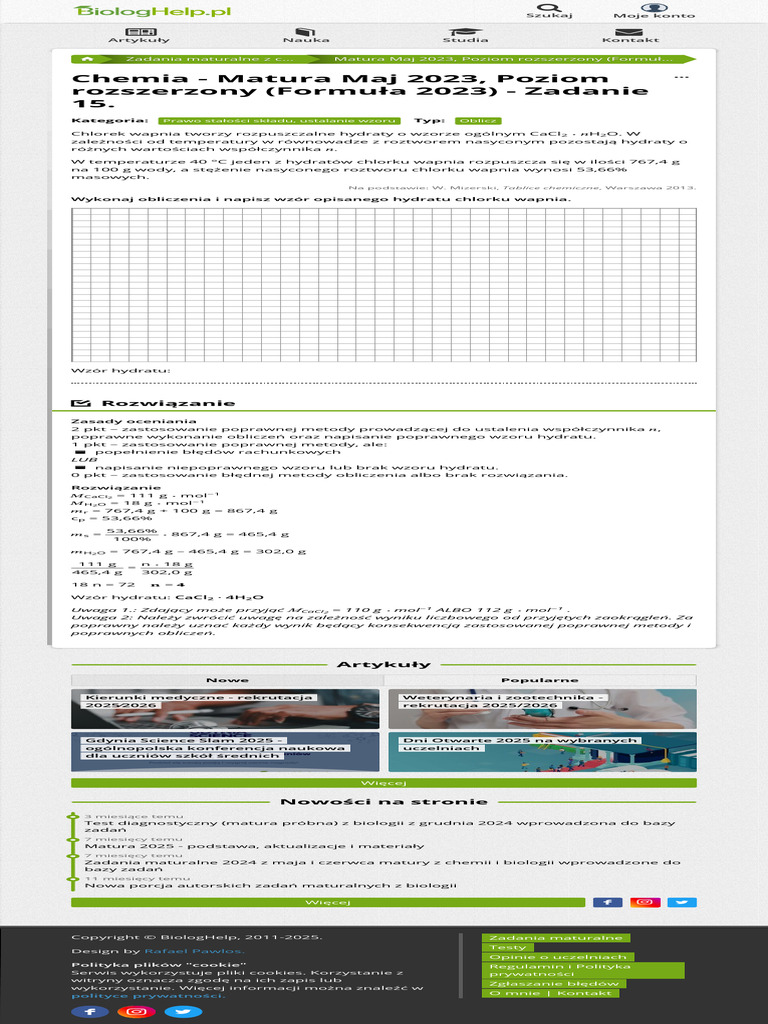 Chemia - Matura Maj 2023, Poziom Rozszerzony (Formuła 2023) - Zadanie 15. BiologHelp | PDF