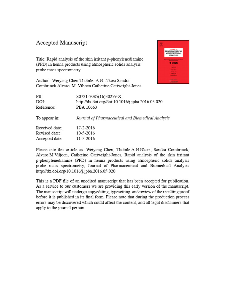 Rapid Analysis of The Skin Irritant P-Pphenylenediamine (PPD) in Henna ...