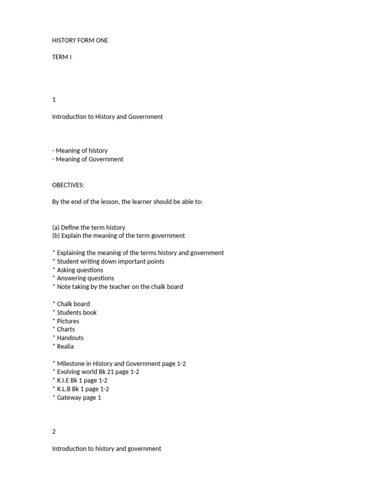 Lesson Plans History Form I IV | PDF | East Africa | Swahili Language