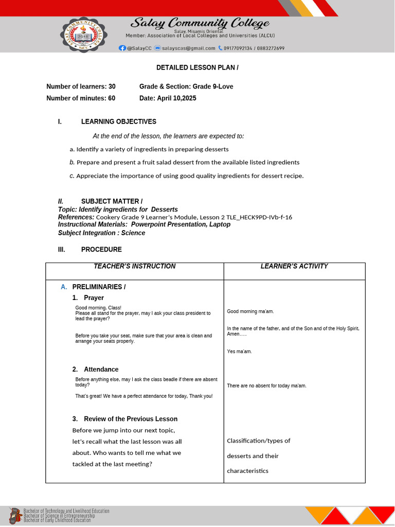 Detailed-Lesson-Plan-with-translation 2 | PDF | Desserts | Custard