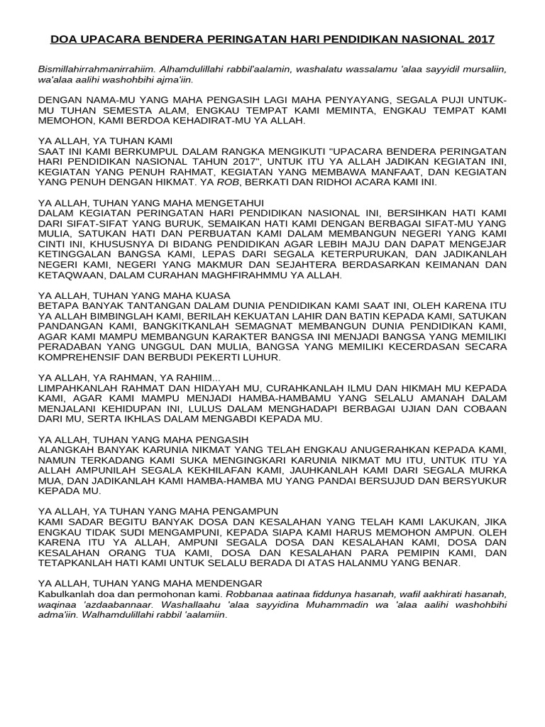 Doa Upacara Bendera Pendidikan Nasional | PDF