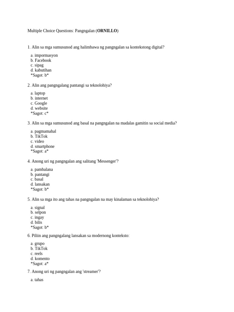 Questions Elective | PDF