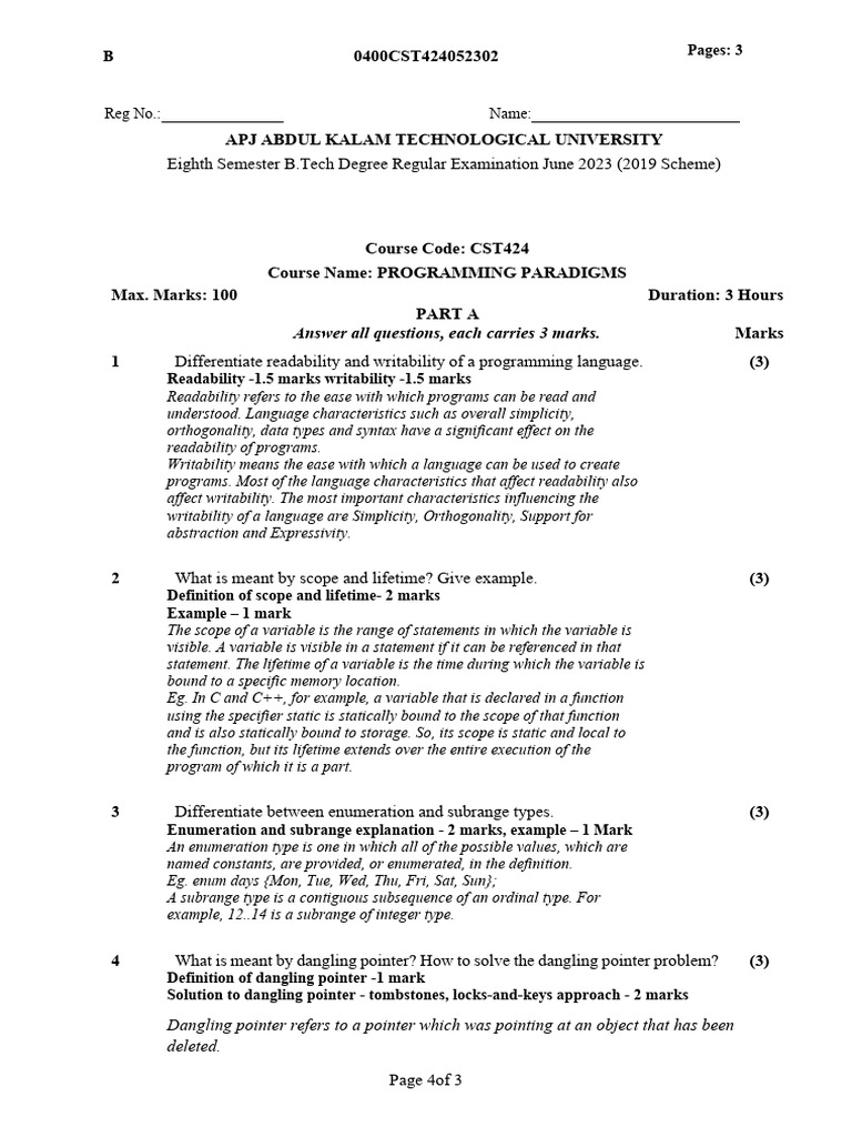 CST424 UniveristyPaperJune23SchemeNSolution | PDF | Method (Computer Programming) | Inheritance ...