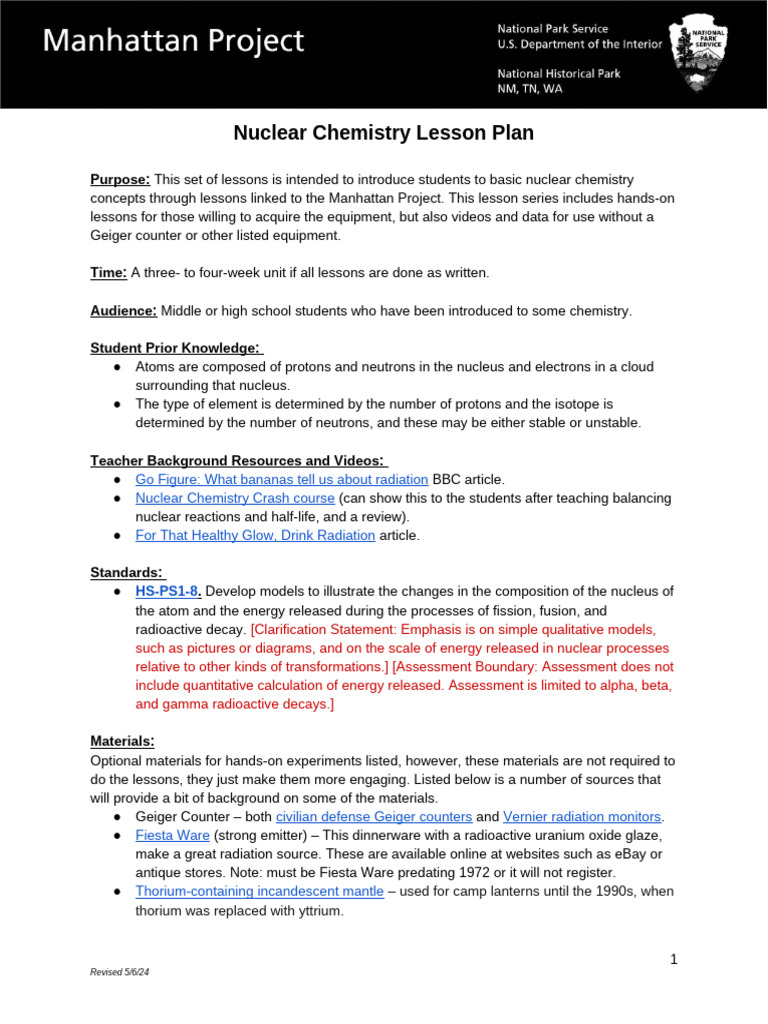 00 Nuclear Chemistry Lesson Plan | PDF | Nuclear Physics | Neutron