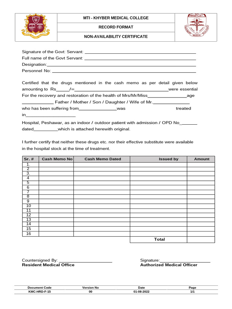 Non Availability Certificate | PDF