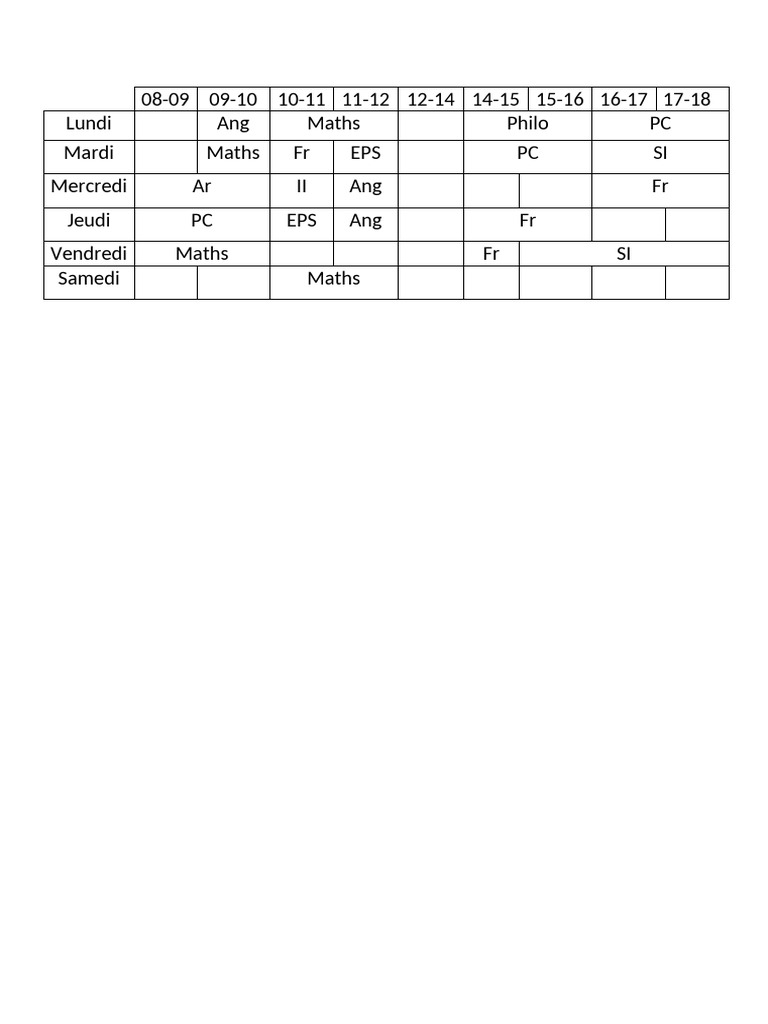 Emploi Du Temps | PDF