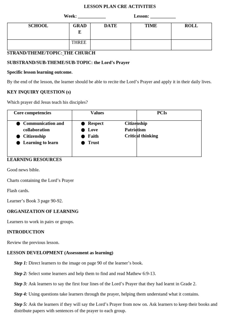 Lord's Prayer Lesson Plan for Kids | PDF | Learning | Prayer