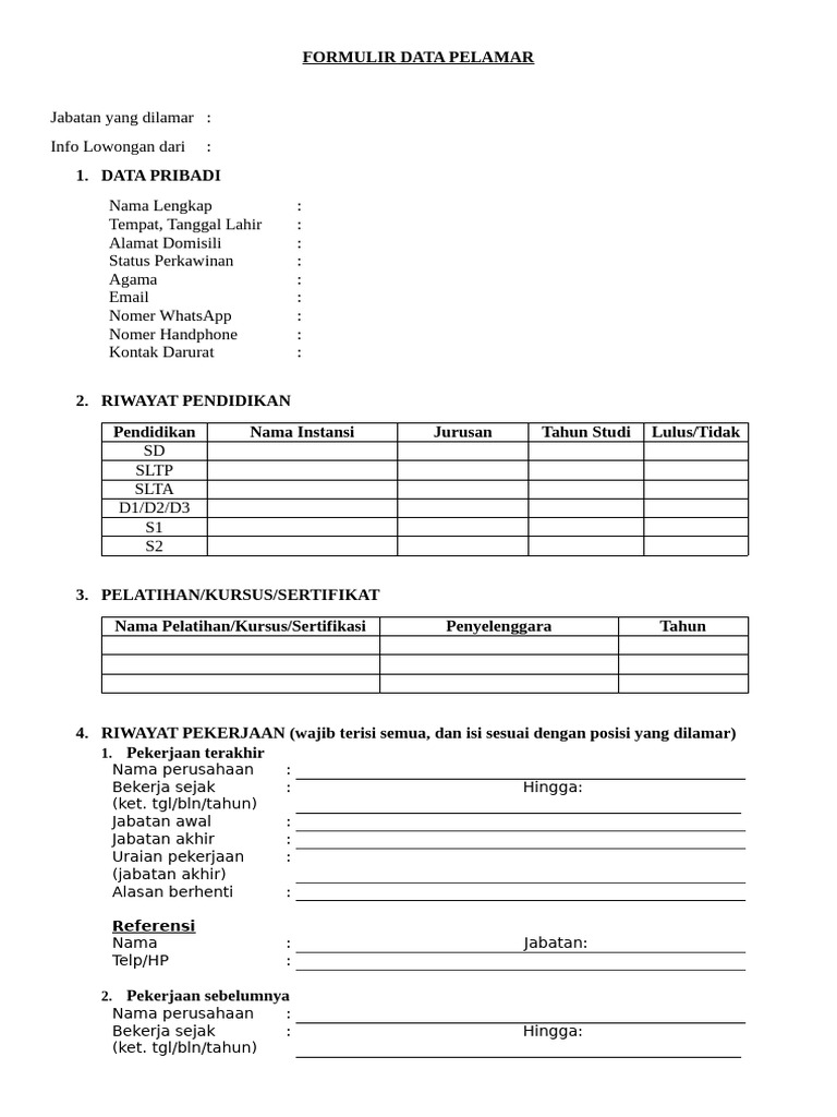 Formulir Data Pelamar-1 | PDF