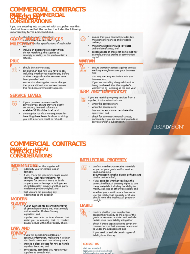 LegalVision CommercialContracts Checklist-Sept-2020 | PDF | Indemnity ...
