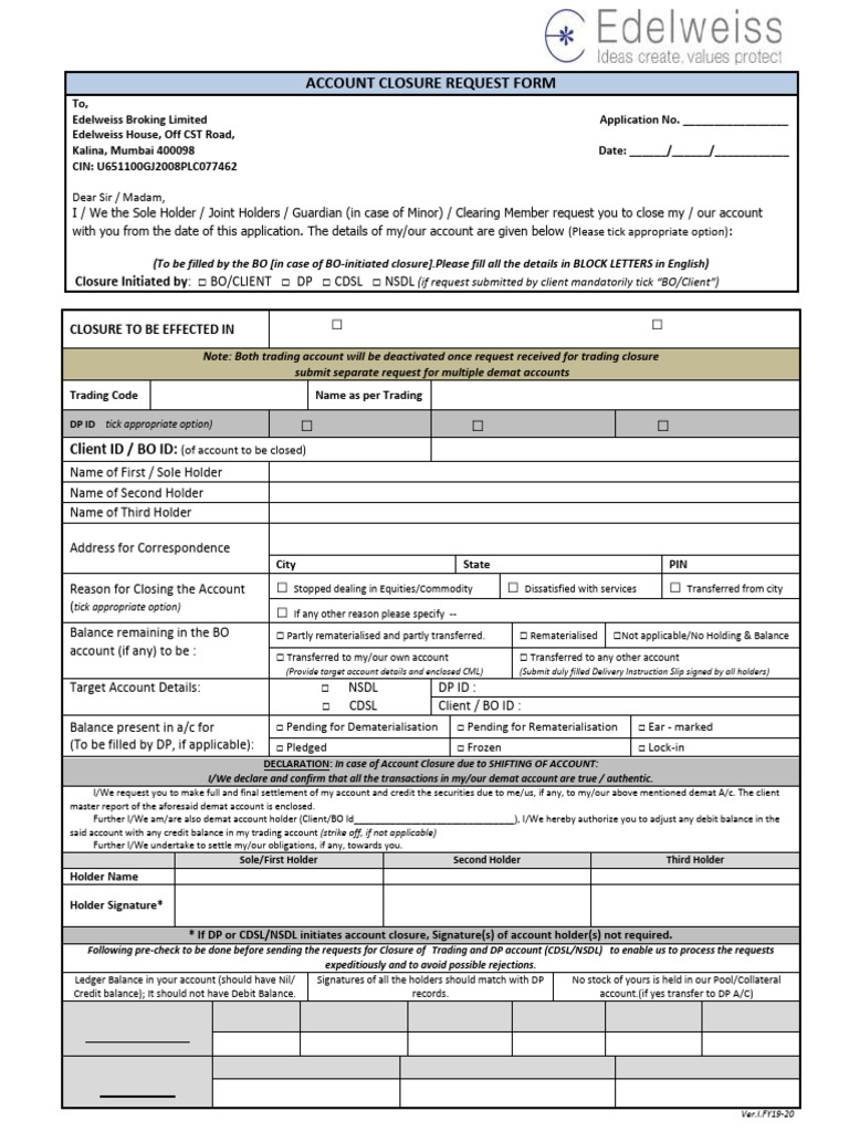 Ebl - Account Closure Request Form | PDF | Financial Services