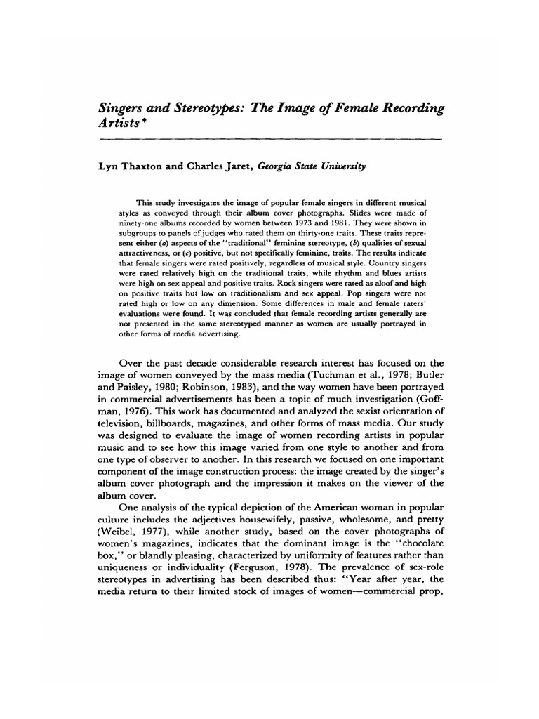 Singers Stereotyfies: Image of Female Recording Artists: Georgia State ...