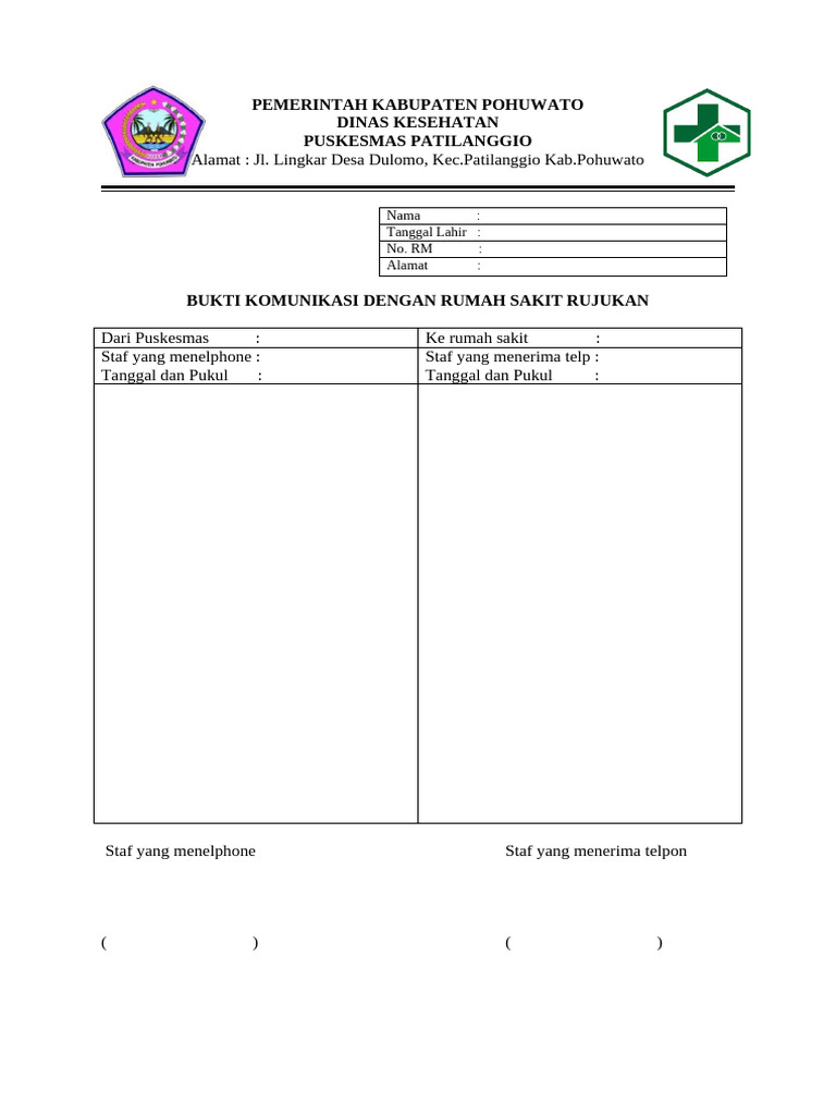 Lembar Bukti Komunikasi SBAR & TBAK Dengan Faskes Rujukan | PDF