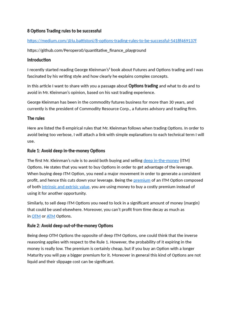 8 Options Trading Rules To Be Successful | PDF | Option (Finance ...
