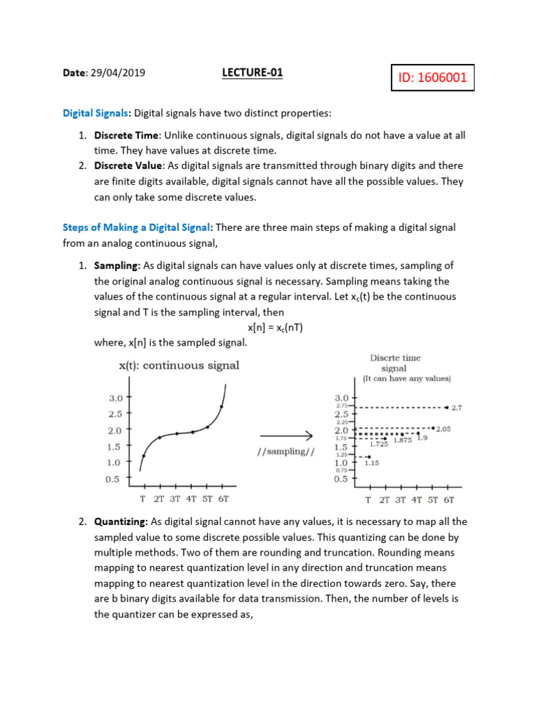 Lec01 1606001,1606002 | PDF | Digital Signal | Discrete Time And Continuous Time