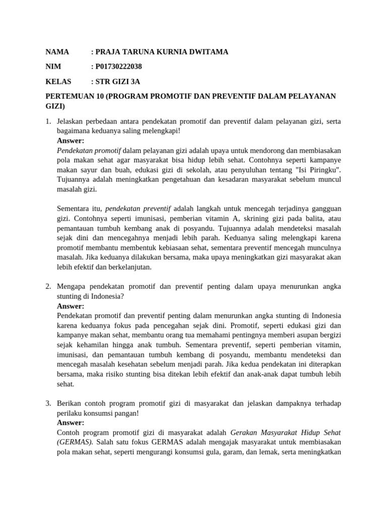 Pendekatan Gizi Promotif dan Preventif | PDF