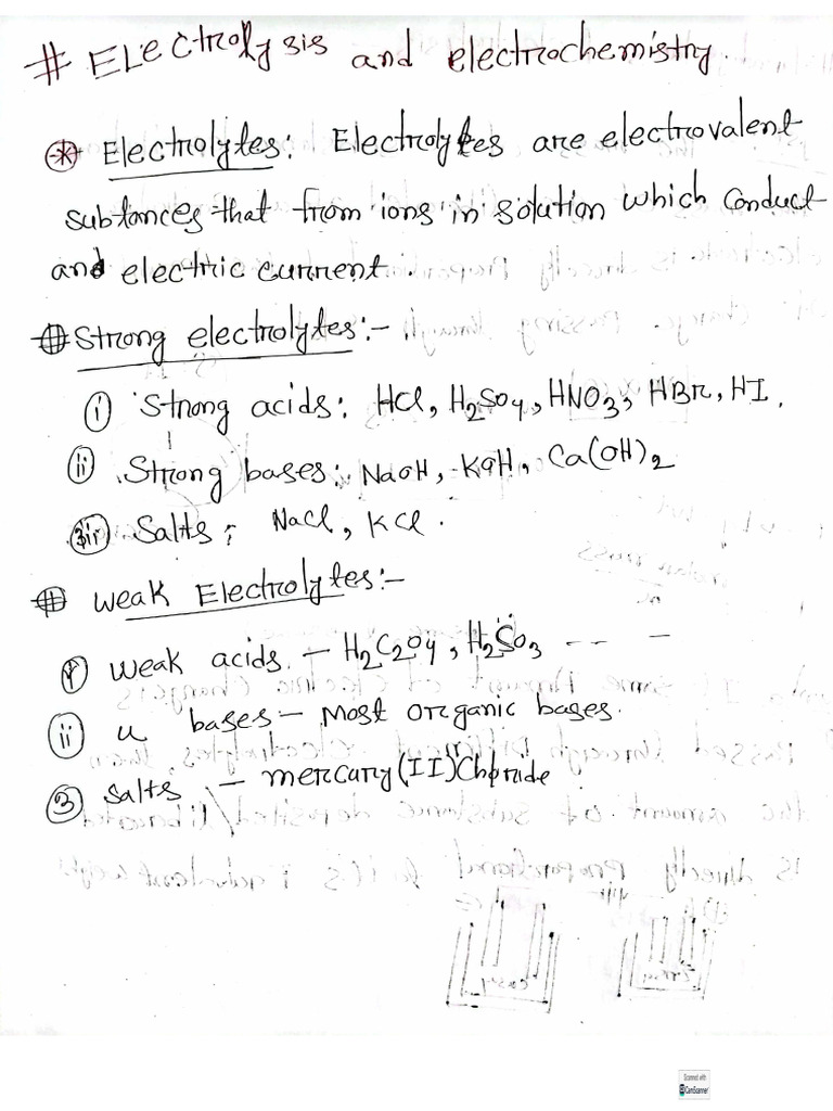 Electrolyte & Electrochemistry Note by Shassoto Dada | PDF