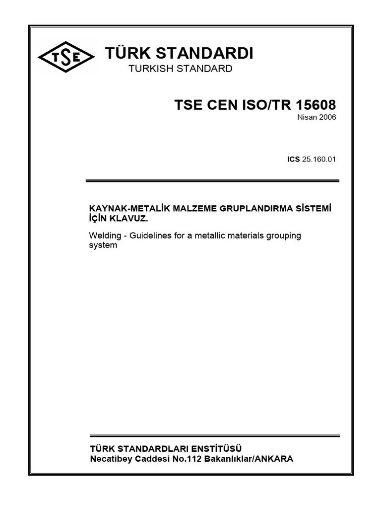 Tse Cen Iso TR 15608 - 2006 | PDF | Steel | International Organization For Standardization