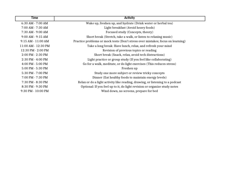 Study Schedule Balanced Day | PDF