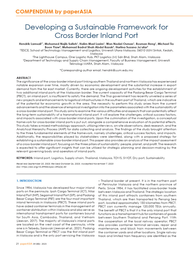 Sustainable Framework for Cross-Border Ports | PDF | Port | Cargo