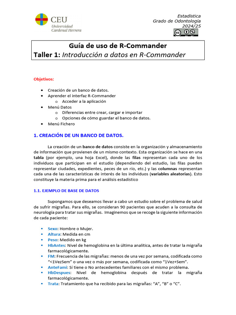 t1 Guia de Uso Datos R Commander | PDF | Datos | Bases de datos