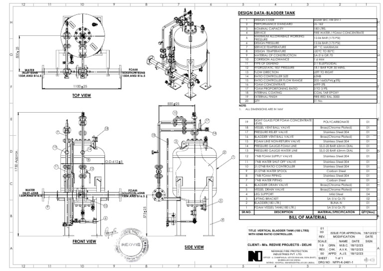 Vertical Bladder Tank Design 180L | PDF | Valve | Building Engineering