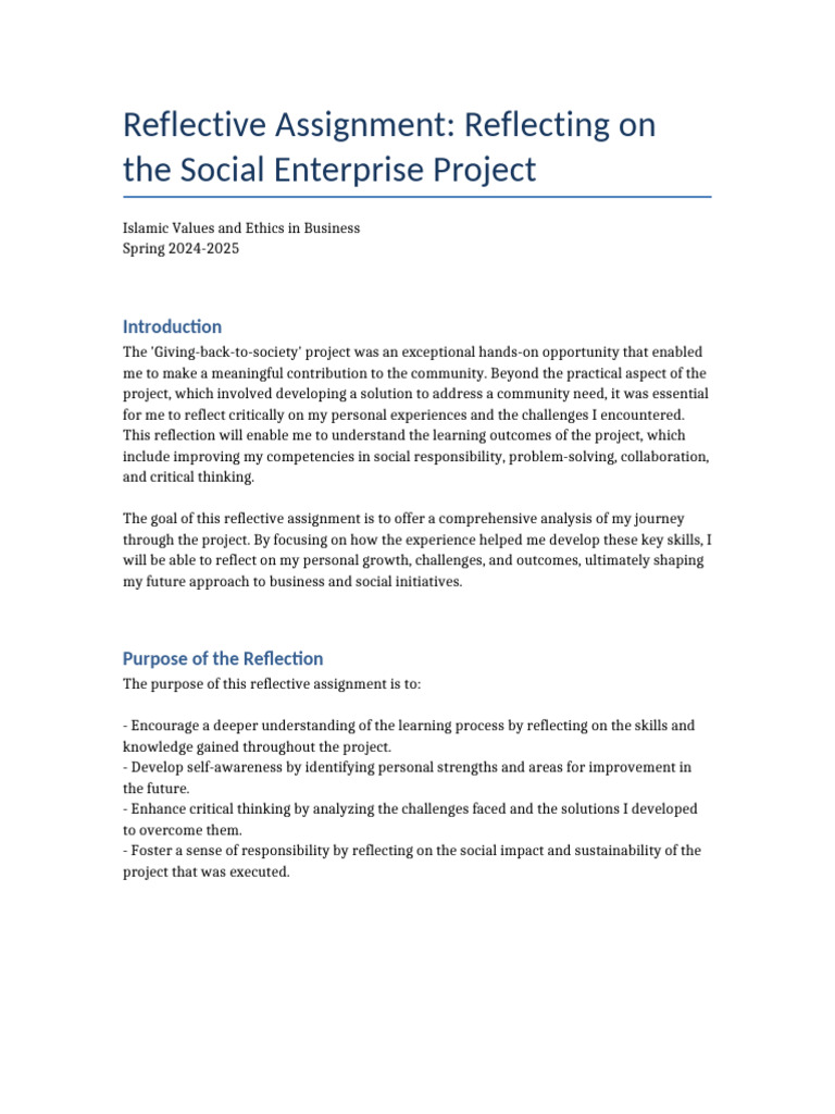 Reflective Assignment Giving Back To Society Project | PDF | Critical ...