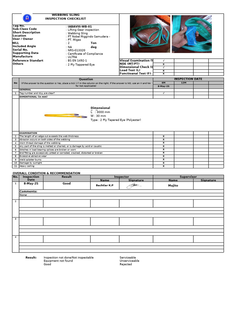 Inspeksi Webbing Sling | PDF | Materials | Mechanical Engineering