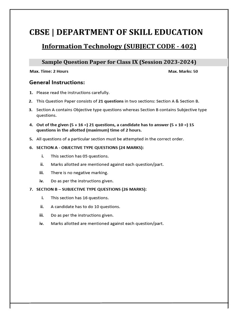 IEAS W CLASS IX IT FinalExam2023-24 BP | PDF