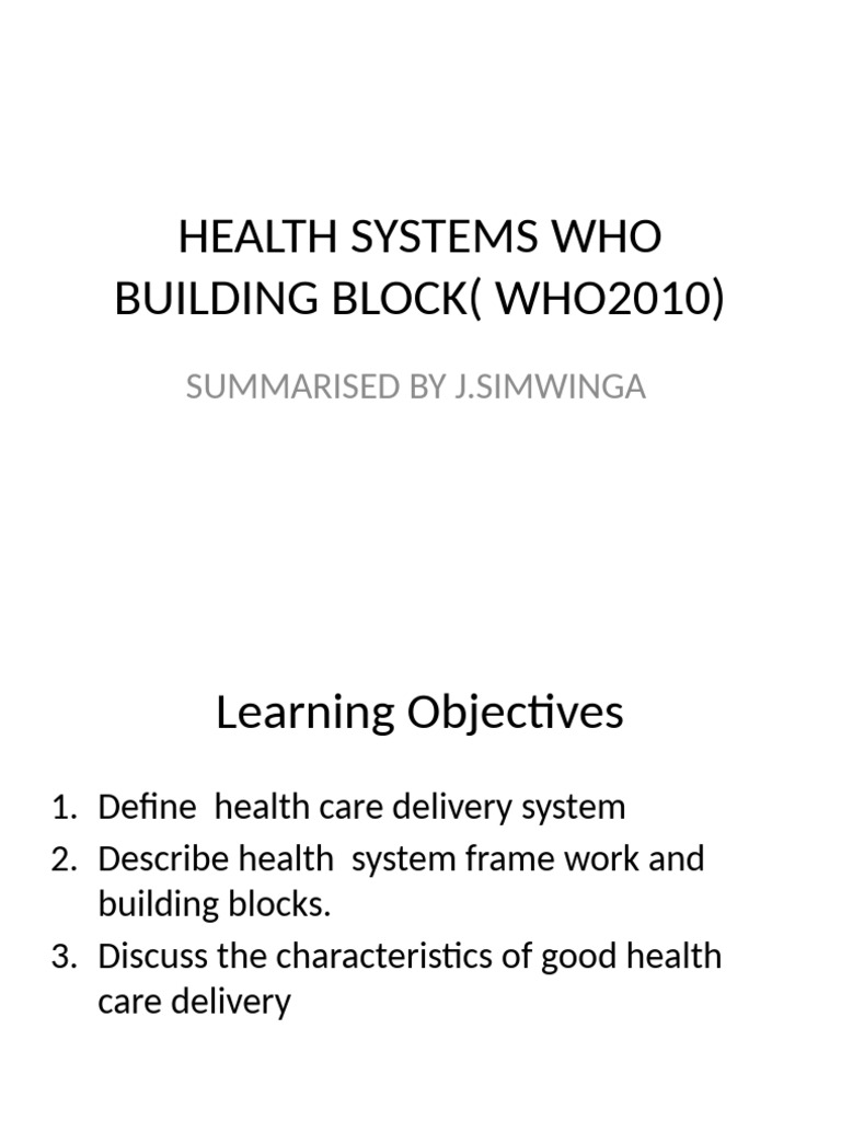 Who Building Blocks of Health Systems - 2022 Notes | PDF | Health Care ...