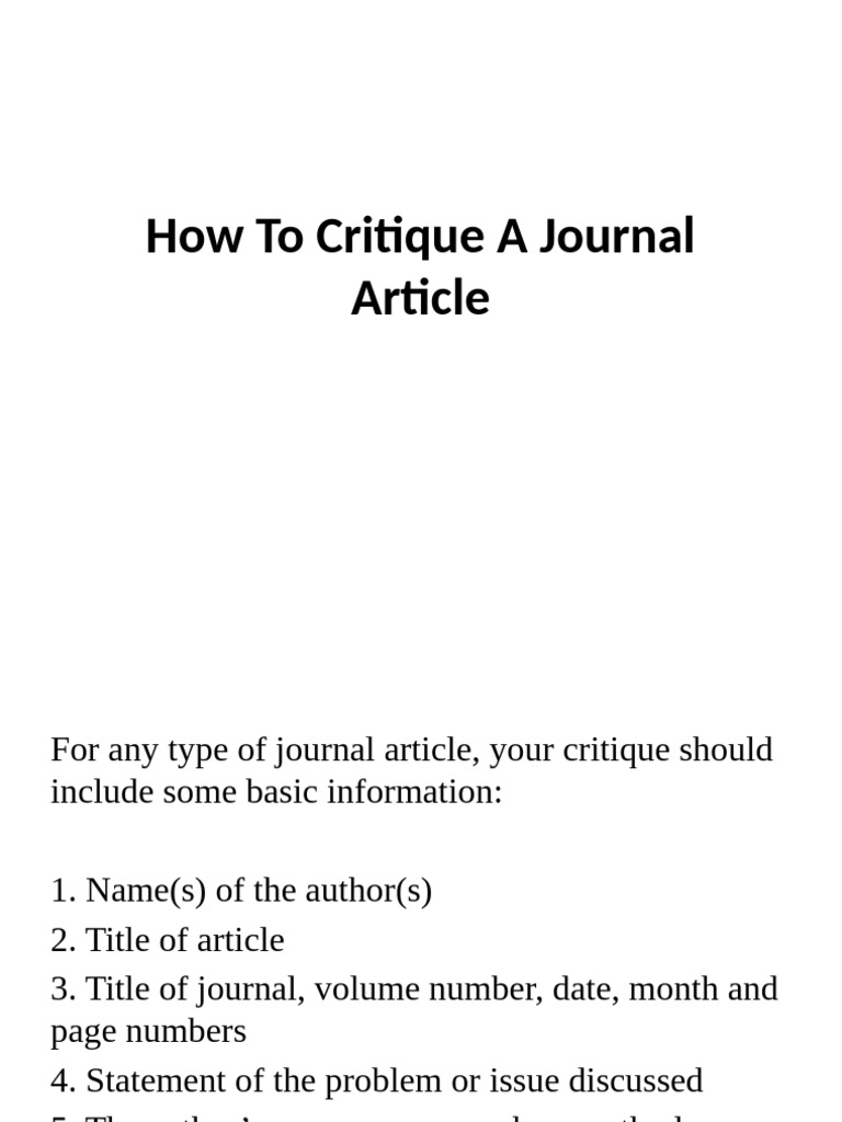 How To Critique A Journal Article | PDF