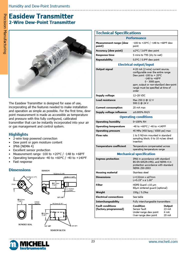 Easidew Dew Point Transmitter | PDF | Electrical Engineering | Electricity
