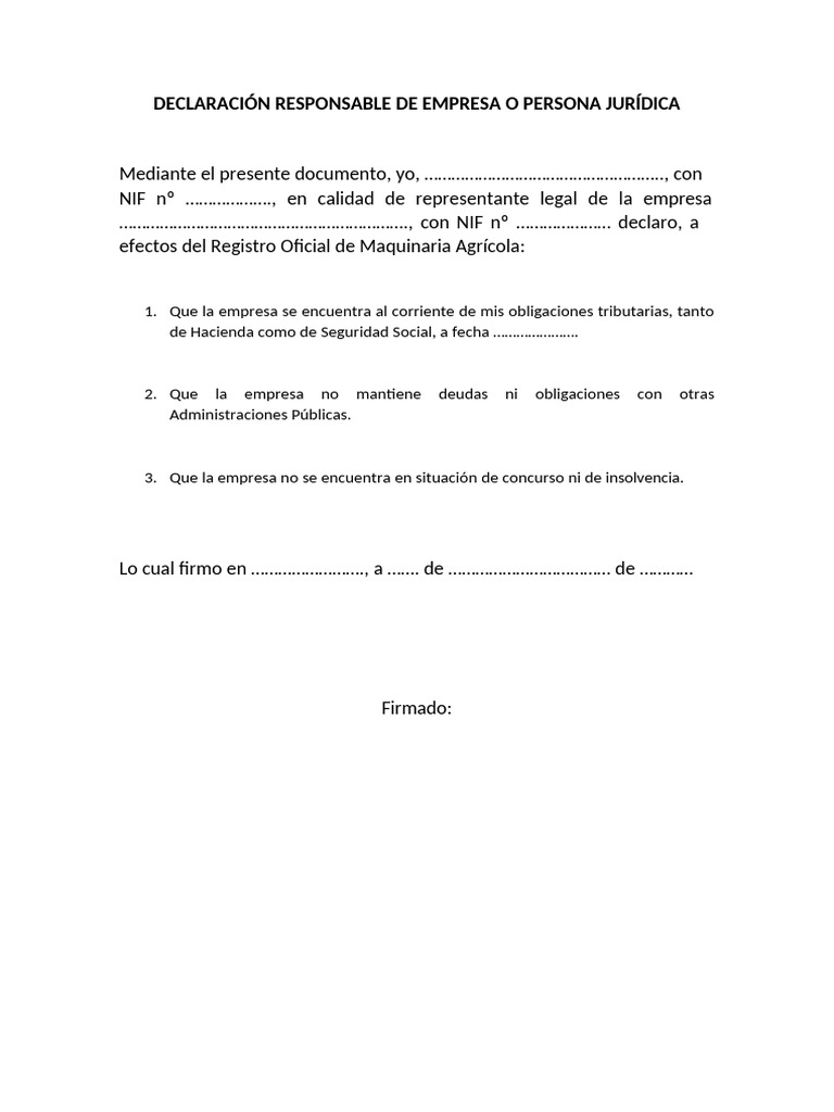 Modelo Declaracion Responsable | PDF
