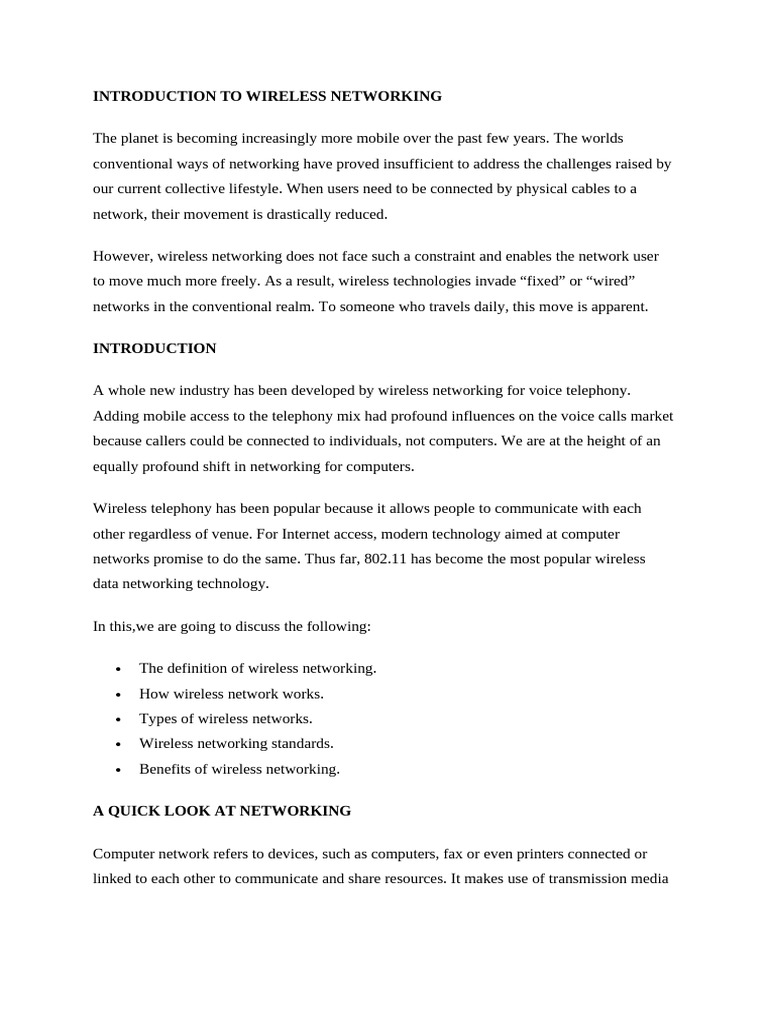 Introduction To Wireless Networking | PDF | Computer Network | Wireless Network