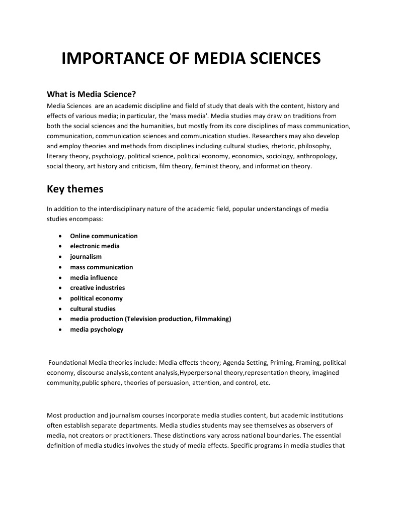 Importance of Media Sciences: Key Themes | PDF | Mass Media ...