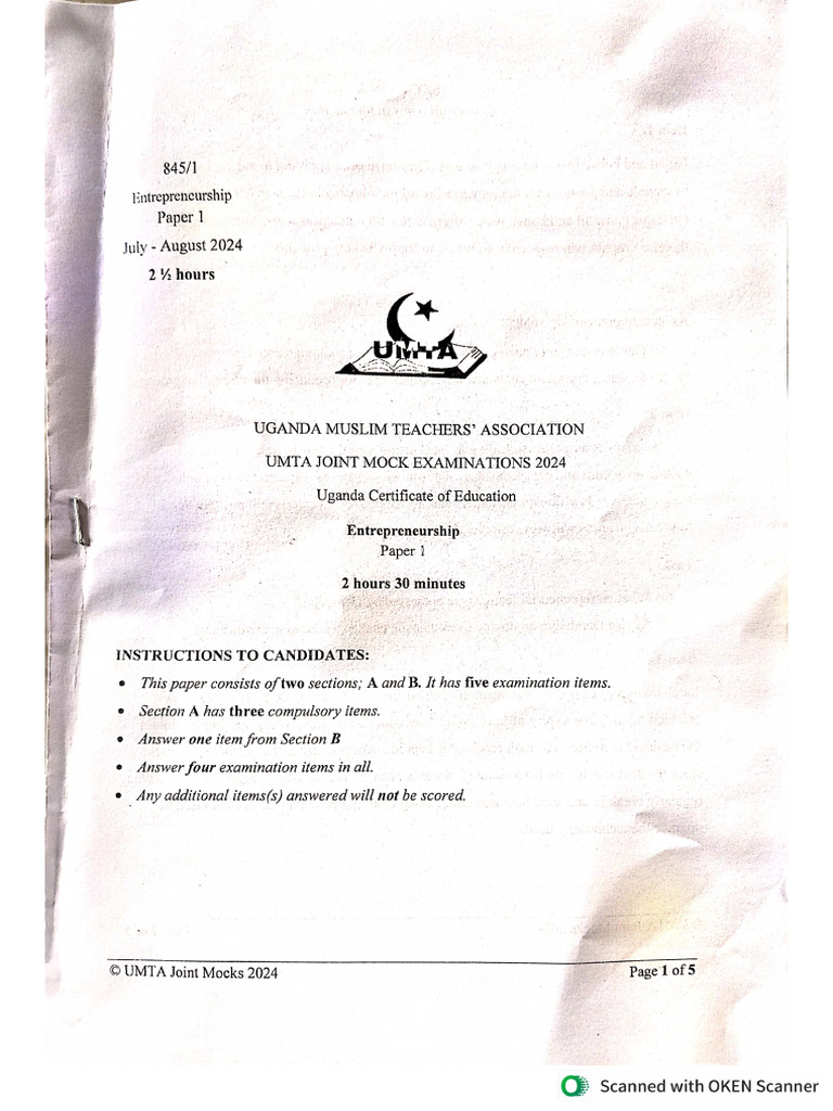 Umta Ent Mock o Level 2024 | PDF