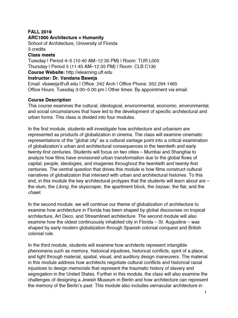 ARC 1000 Fall 2019 Syllabus Baweja | PDF | Educational Technology ...