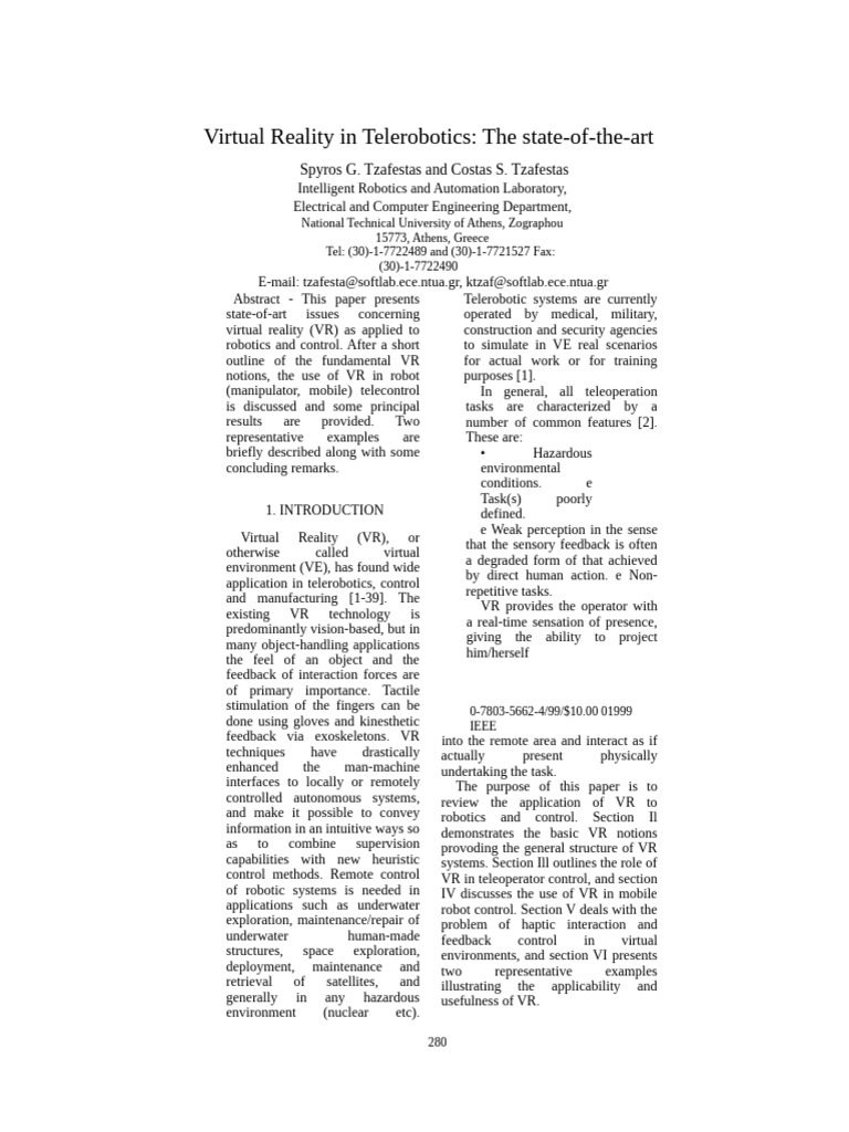 Virtual Reality in Telerobotics The Stateoftheart | PDF | Virtual ...