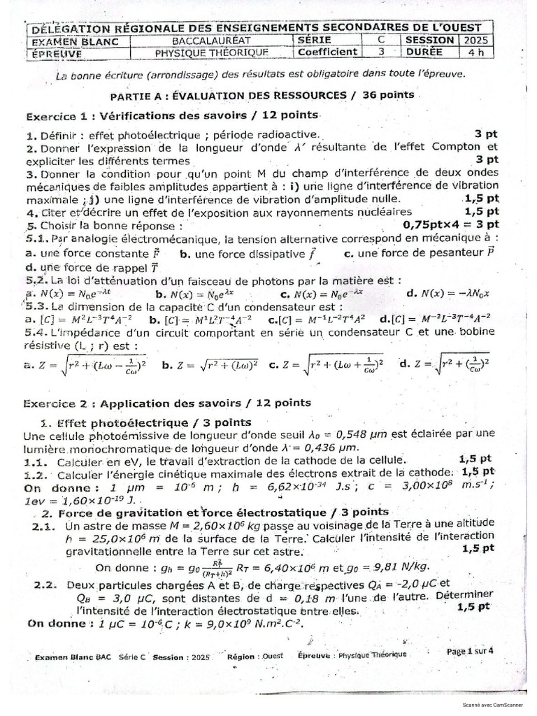 Phy tleC régional ouest 2025 | PDF