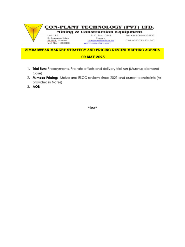Zimbabwe Market Strategy Meeting Agenda | PDF