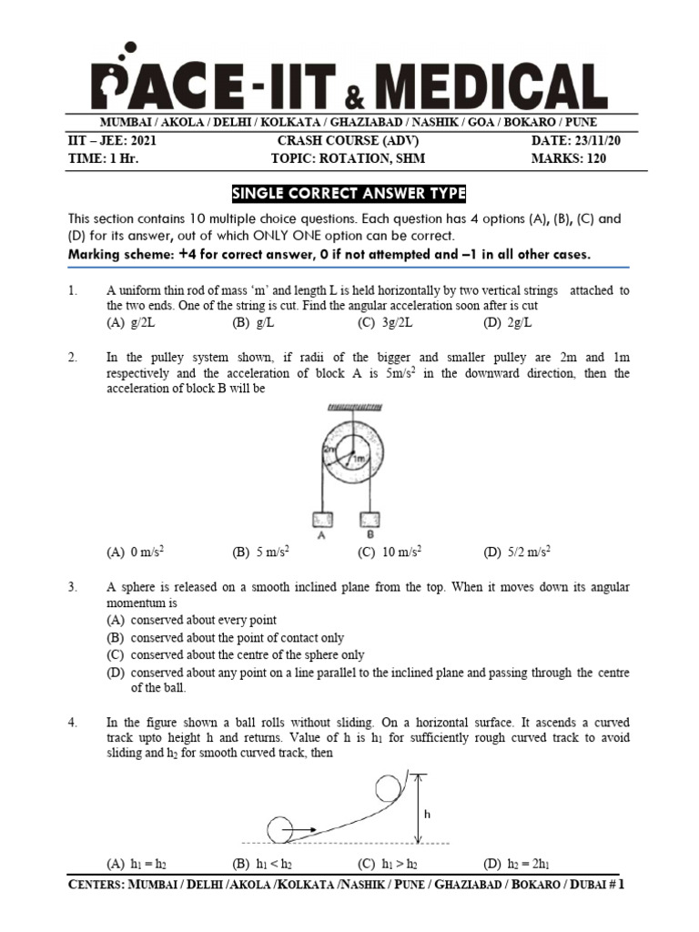 Rotation, SHM (Question Paper) | PDF | Rotation Around A Fixed Axis | Classical Mechanics