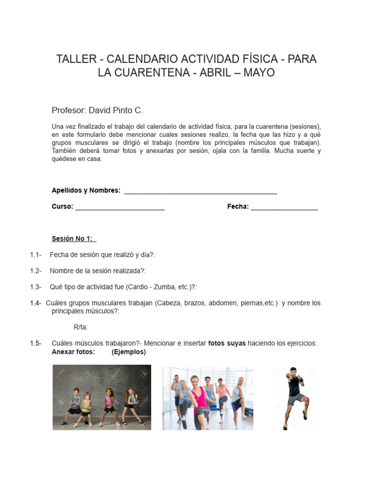 Taller Calendario Actividad Fisica - Cuarentena | PDF