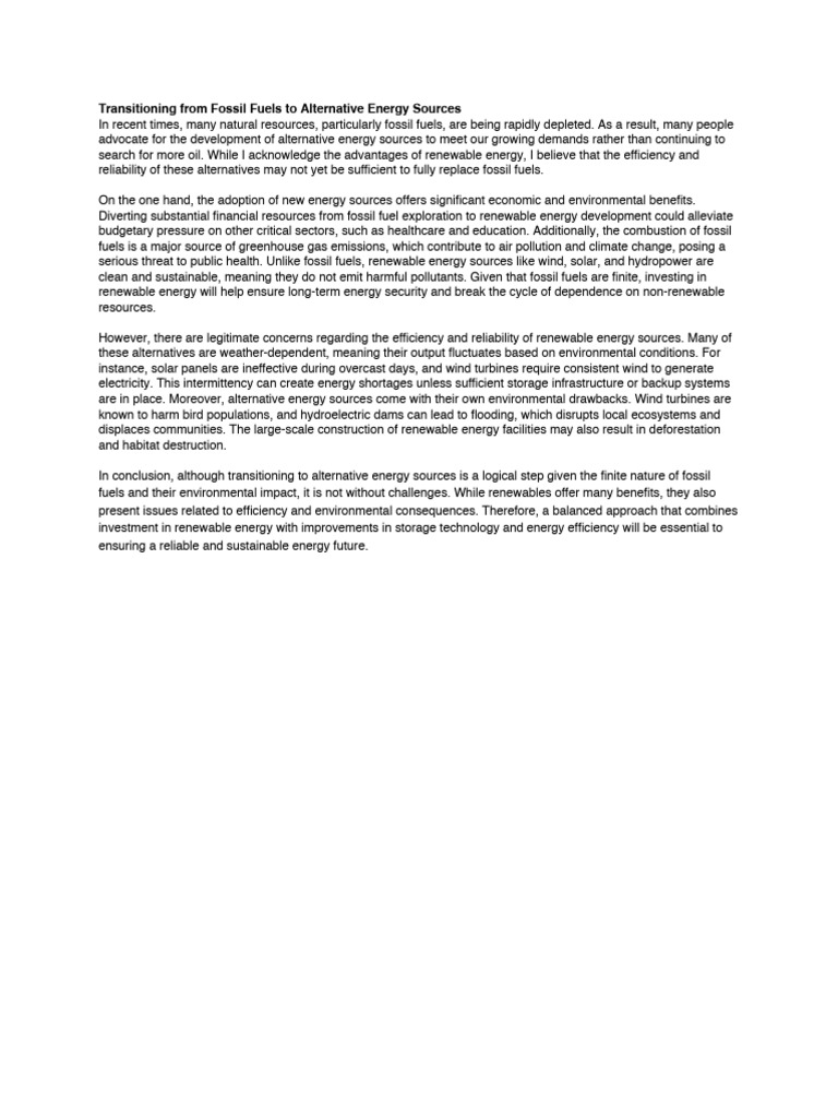 Transitioning From Fossil Fuels To Alternative Energy Sources | PDF ...