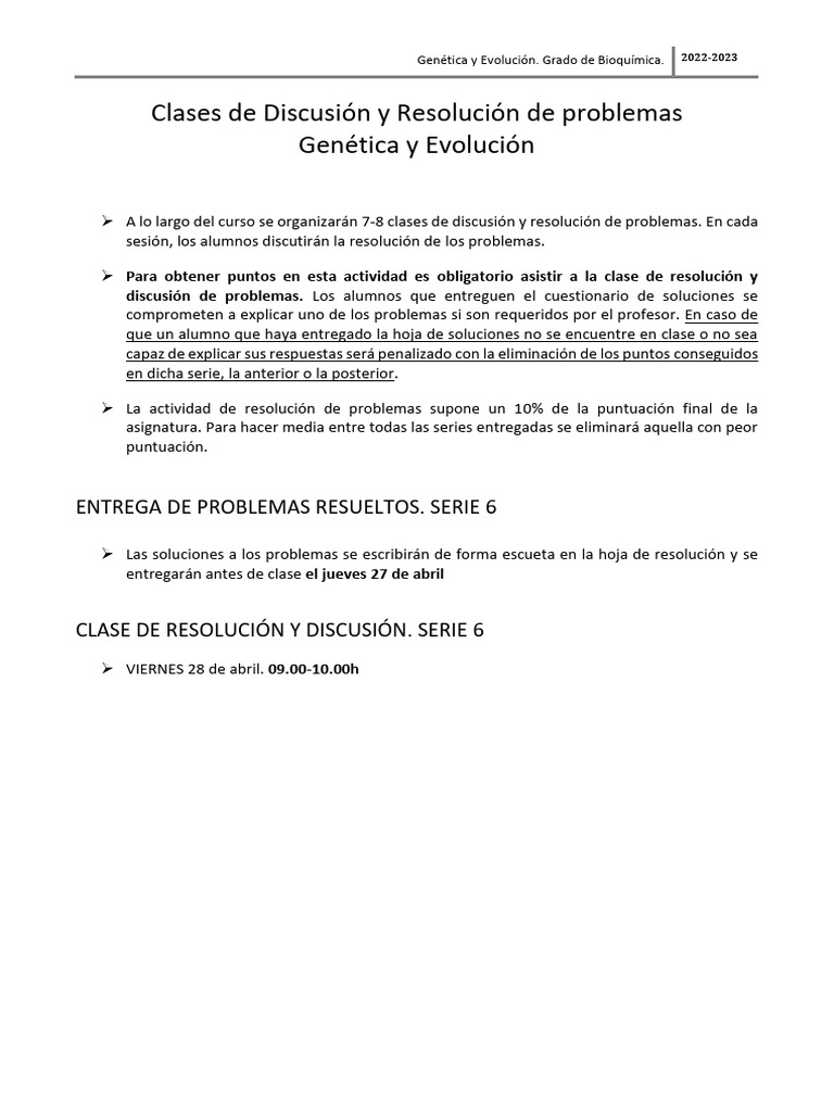 Problemas de Genética y Evolución 2023 | PDF | Mutación | Biología