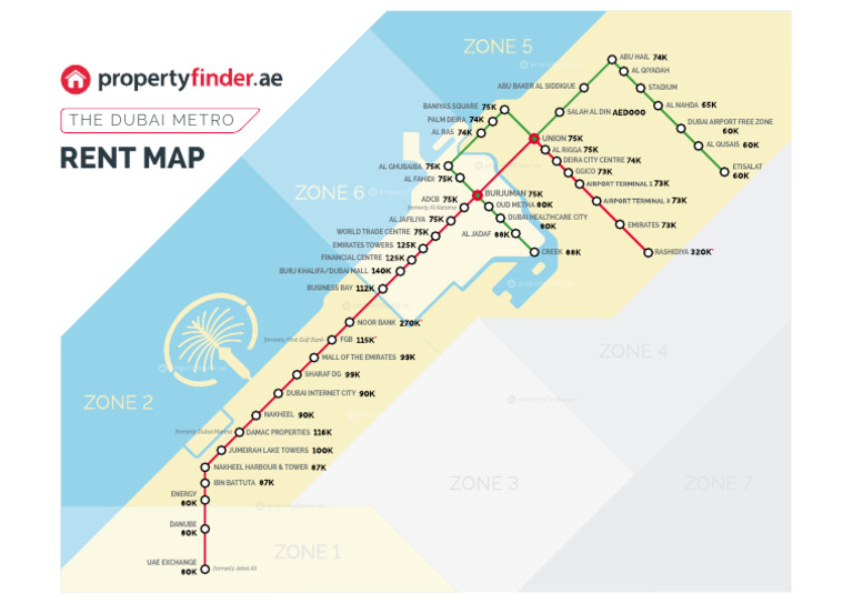 Dubai Metro Rent Average Map 2015 3 | PDF | Dubai | United Arab Emirates