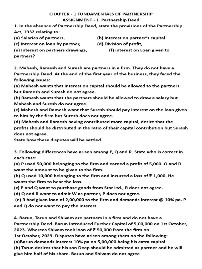 Chapter - 1 Fundamentals of Partnership Assignment 1 | PDF | Interest ...