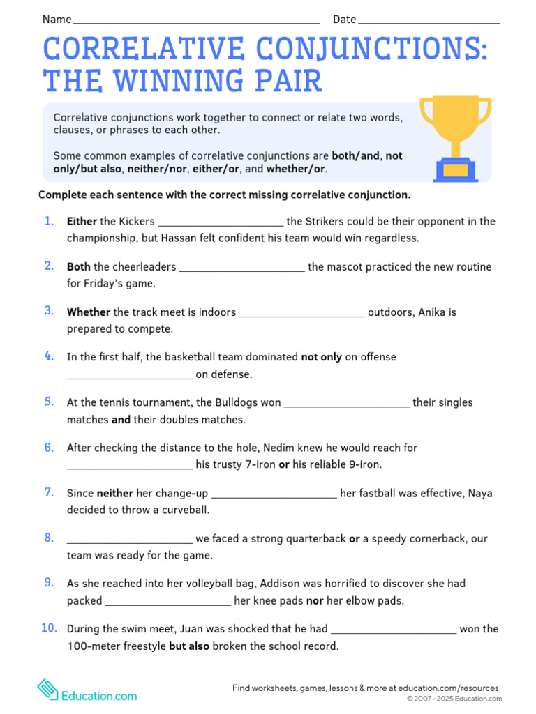 Correlative Conjunctions The Winning Pair | PDF