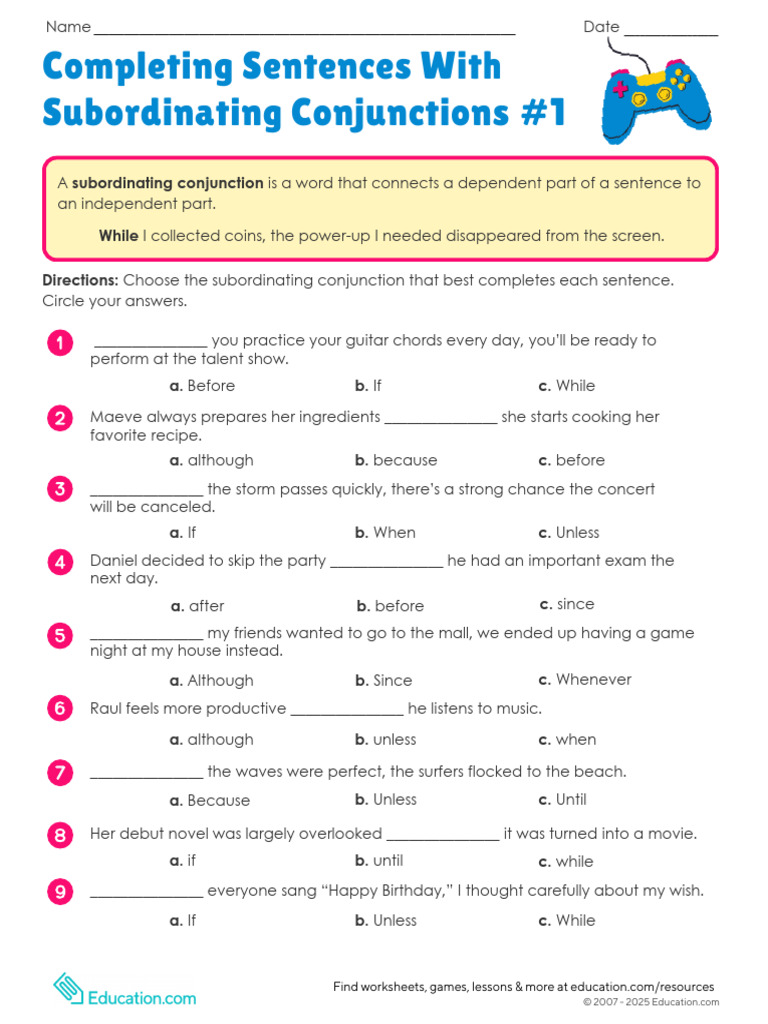 Completing Sentences With Subordinating Conjunctions | PDF