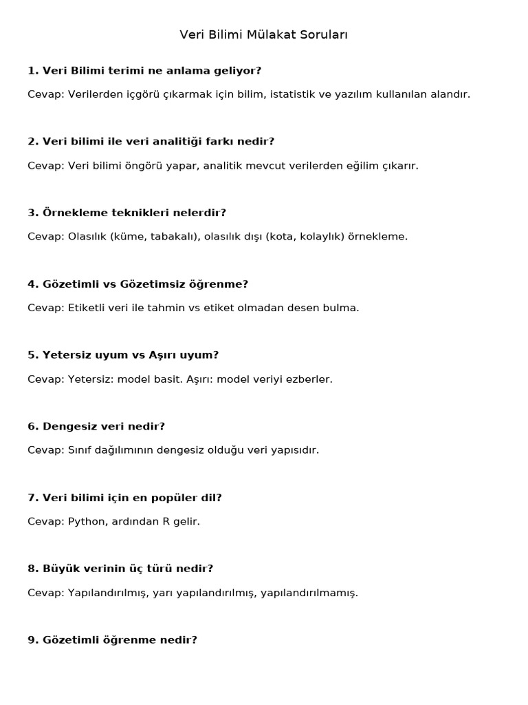 Veri_Bilimi_Mulakat_Sorulari | PDF