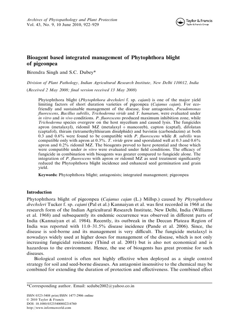 Bioagent Based Integrated Management of Phytophtho | PDF | Fungus ...